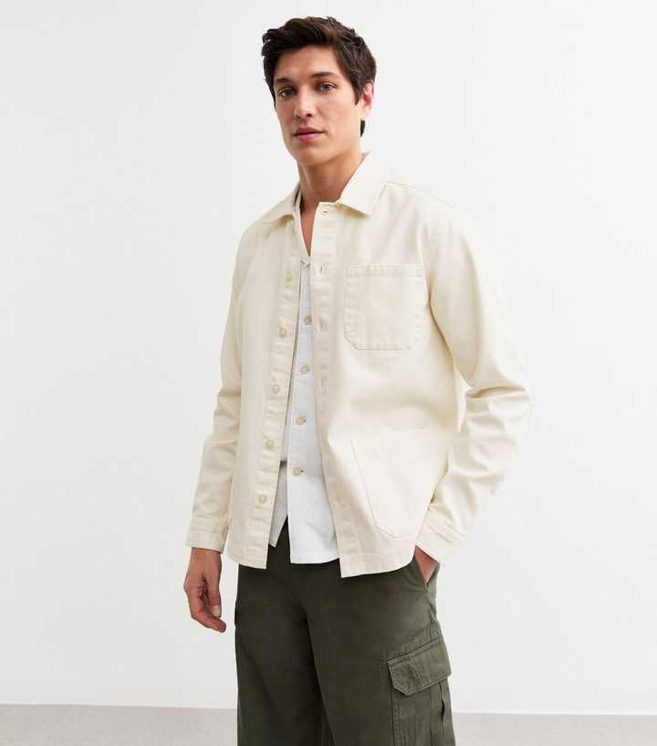 Off White Regular Heavyweight Twill Shacket | New Look