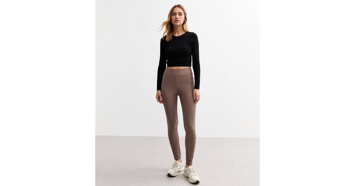 Mink Ribbed Leggings | New Look
