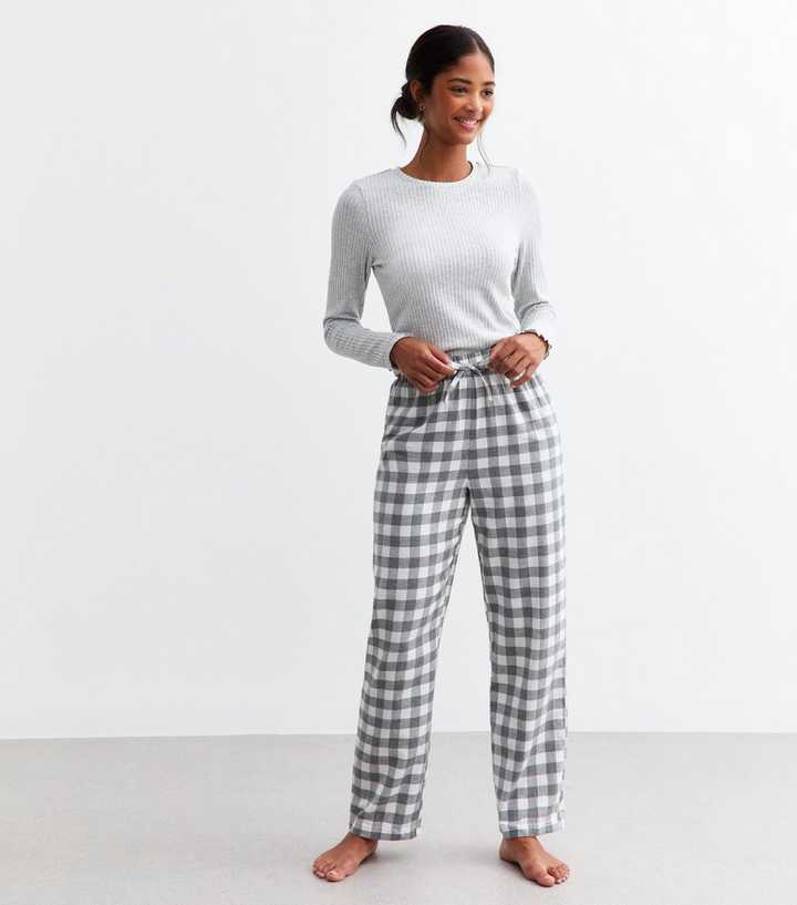 Light Grey Woven Check Wide Leg Pyjama Trousers | New Look