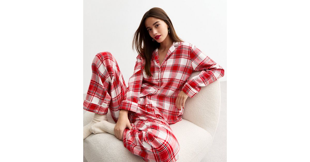 Red Checked Revere Trouser Pyjama Set | New Look