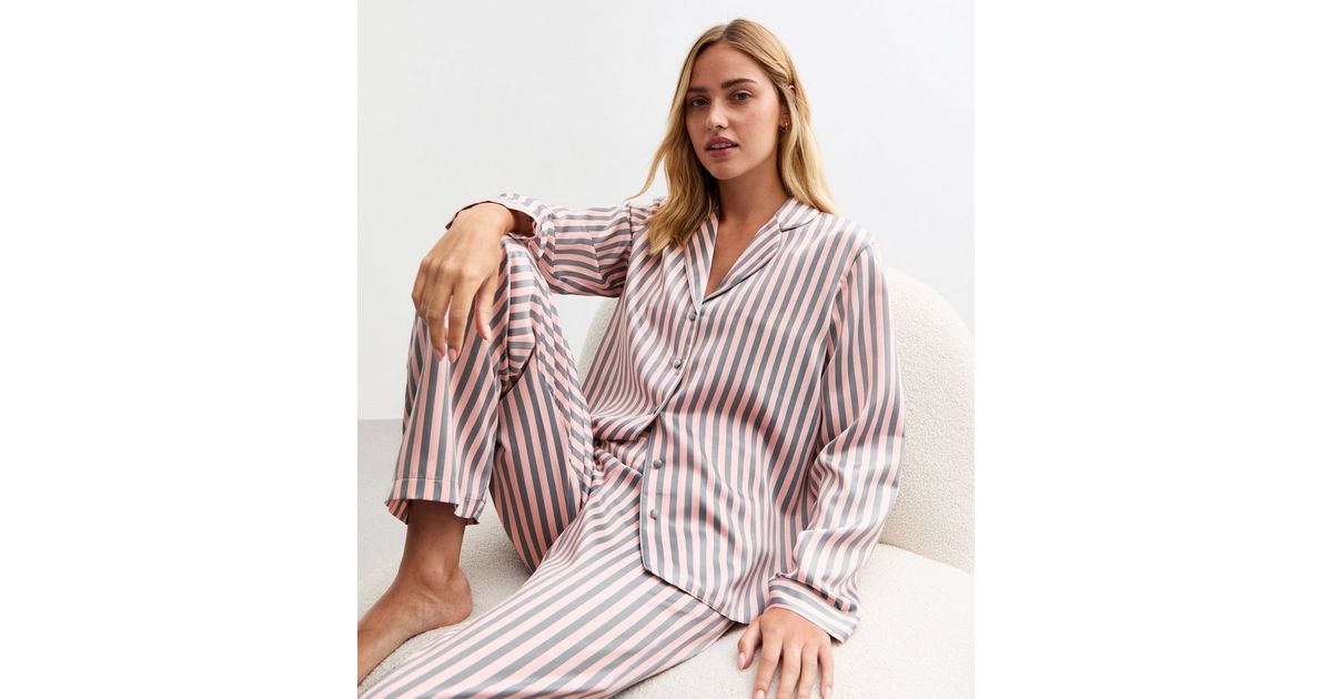 Pink Satin Striped Pyjama Set | New Look