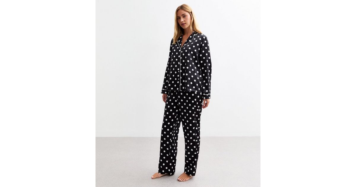Black Satin Polka Dot Pyjama Set | New Look
