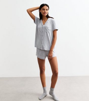 Grey Striped Short Pyjama Set | New Look