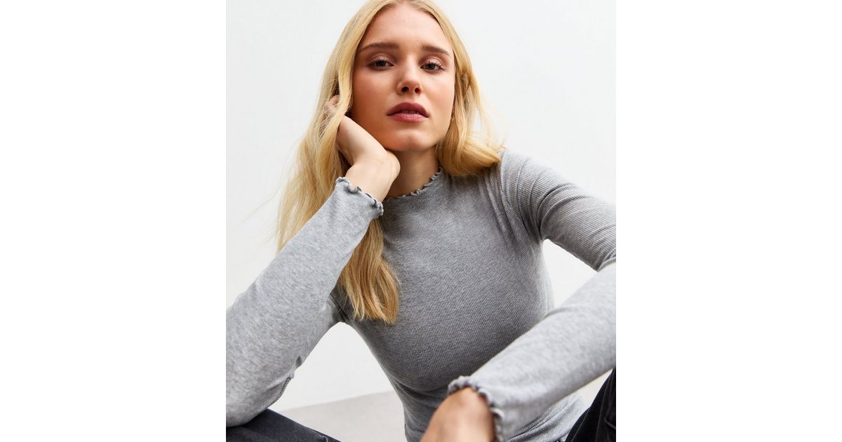 Grey Ribbed High Neck Long Sleeved Top | New Look