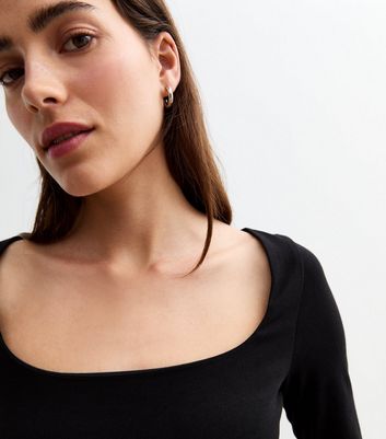 Black Square Neck Long Sleeve Top | New Look