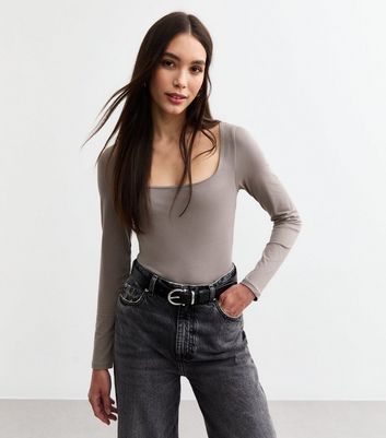 Grey Square Neck Long Sleeve Top | New Look