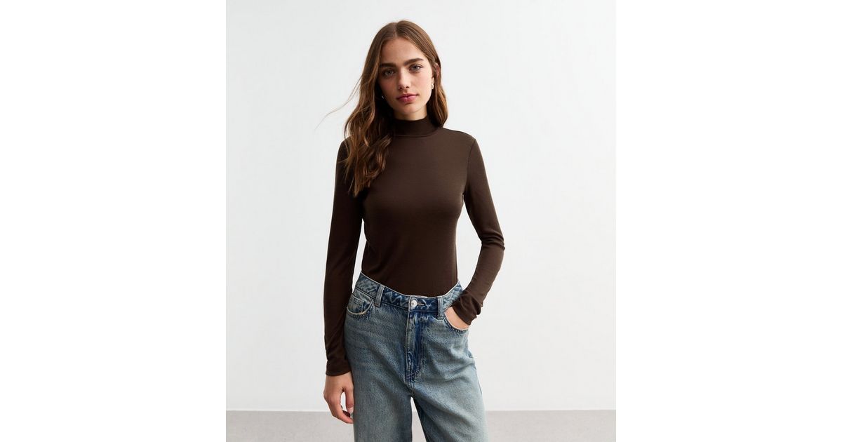 Brown High Neck Long Sleeve Top | New Look