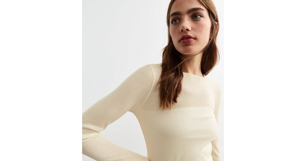 Cream Sheer Long Sleeve Top | New Look
