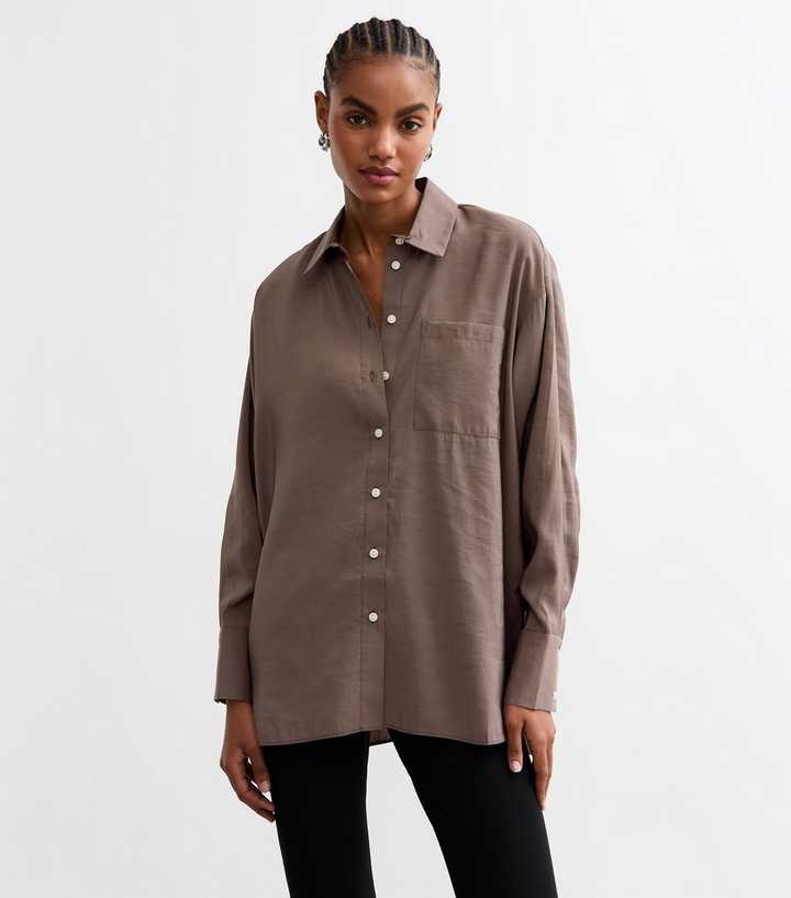 Tall Brown Patch Pocket Relaxed Shirt | New Look