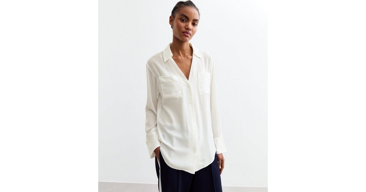 Tall White Chest Pocket Crepe Shirt | New Look