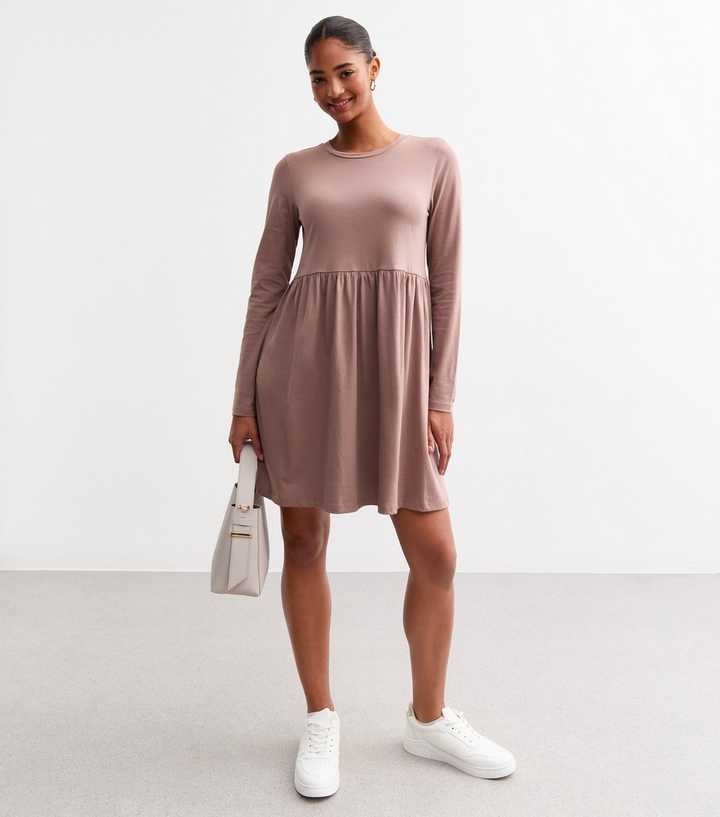 Mink Long Sleeve Smock Mini Dress | New Look