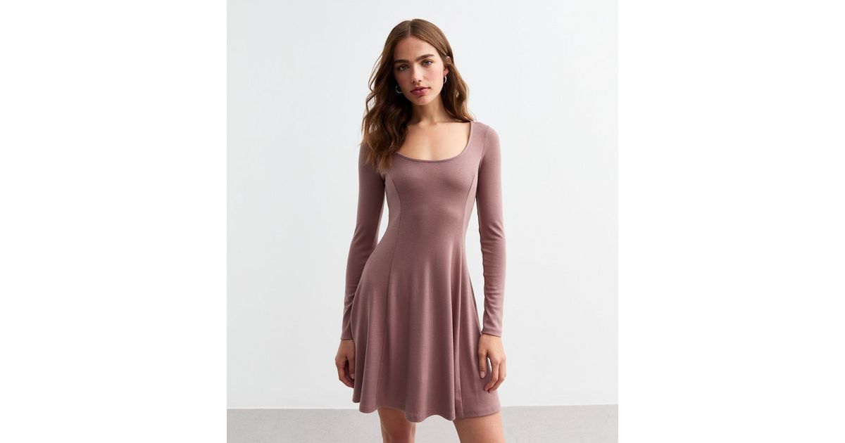 Mink Seam Front Scoop Neck Mini Skater Dress | New Look