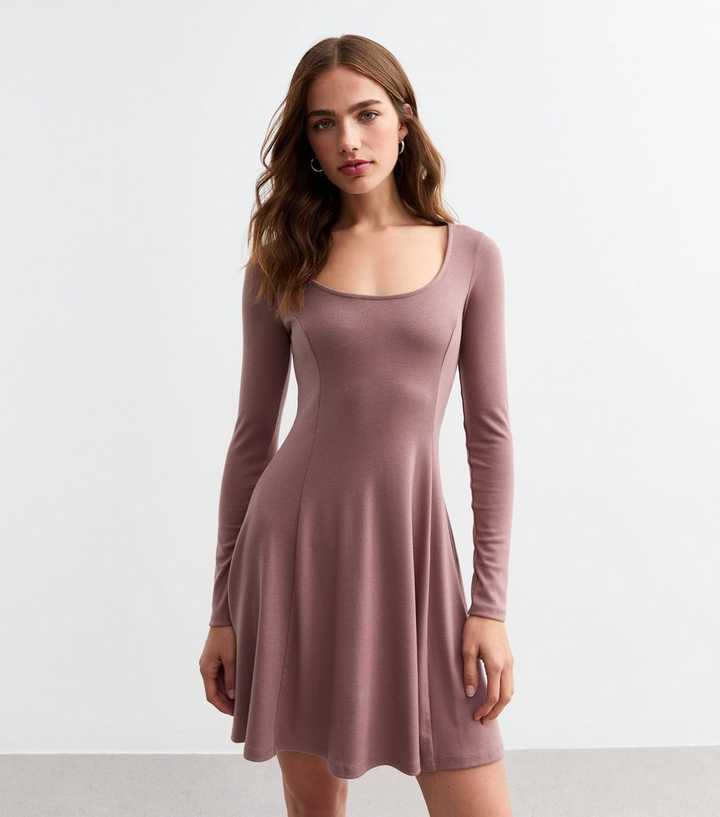 Mink Seam Front Scoop Neck Mini Skater Dress | New Look