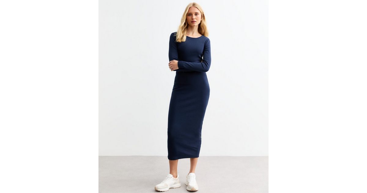Navy Crew Neck Bodycon Midi Dress | New Look