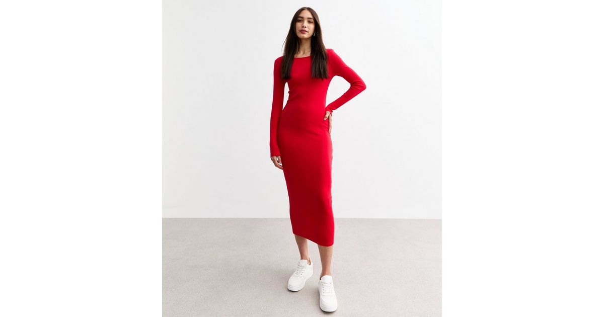 Red Crew Neck Bodycon Midi Dress | New Look