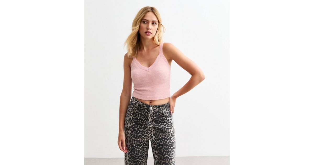 Pink Fluffy Knit Crop Vest Top | New Look