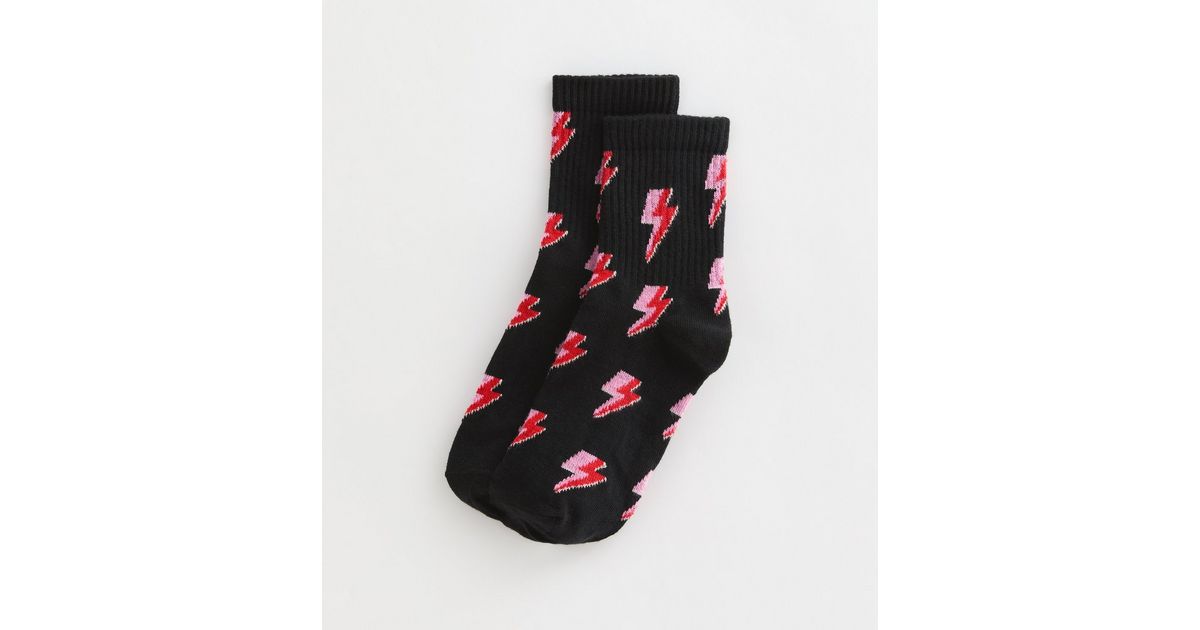 Black Lightening Bolt Socks | New Look