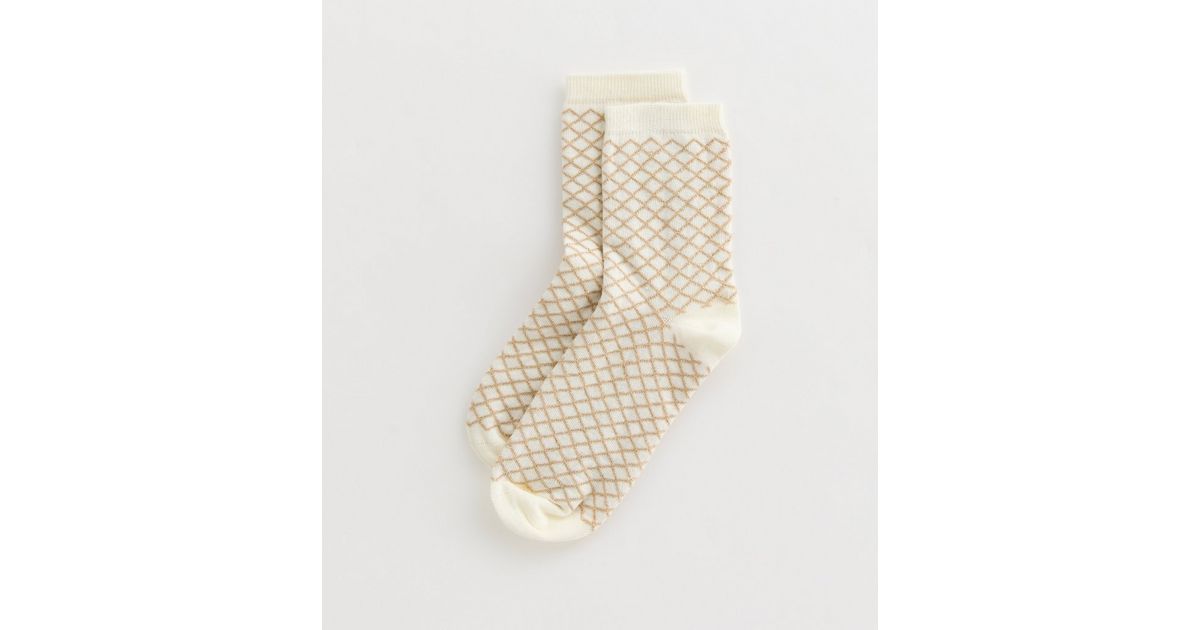 Cream Glitter Diamond Socks | New Look