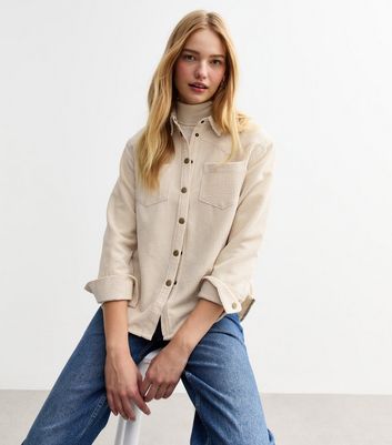 Cream Button Up Corduroy Shirt | New Look