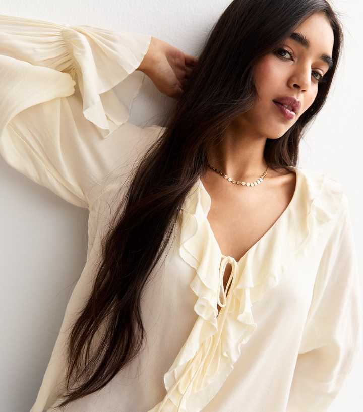 Off White Ruffle Trim Crepe Blouse | New Look