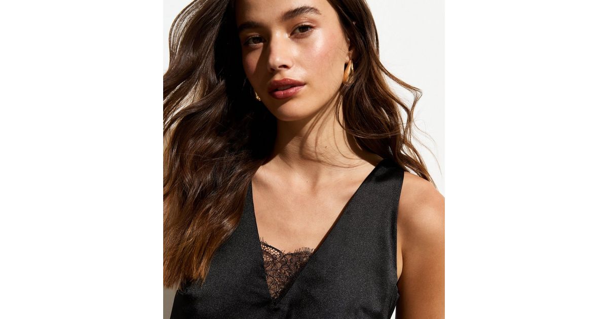 Black Lace Insert Cami Top | New Look
