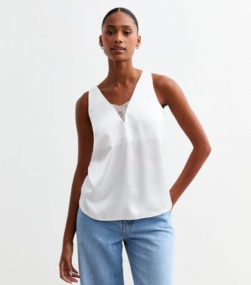 Off White Lace Insert Cami Top | New Look