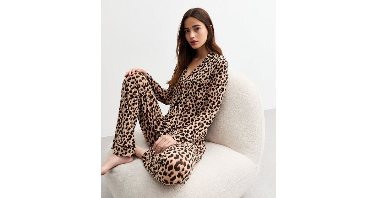 Brown Leopard Print Long Pyjama Set | New Look