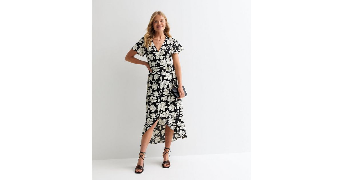 Gini London Black Floral Wrap Midi Dress | New Look