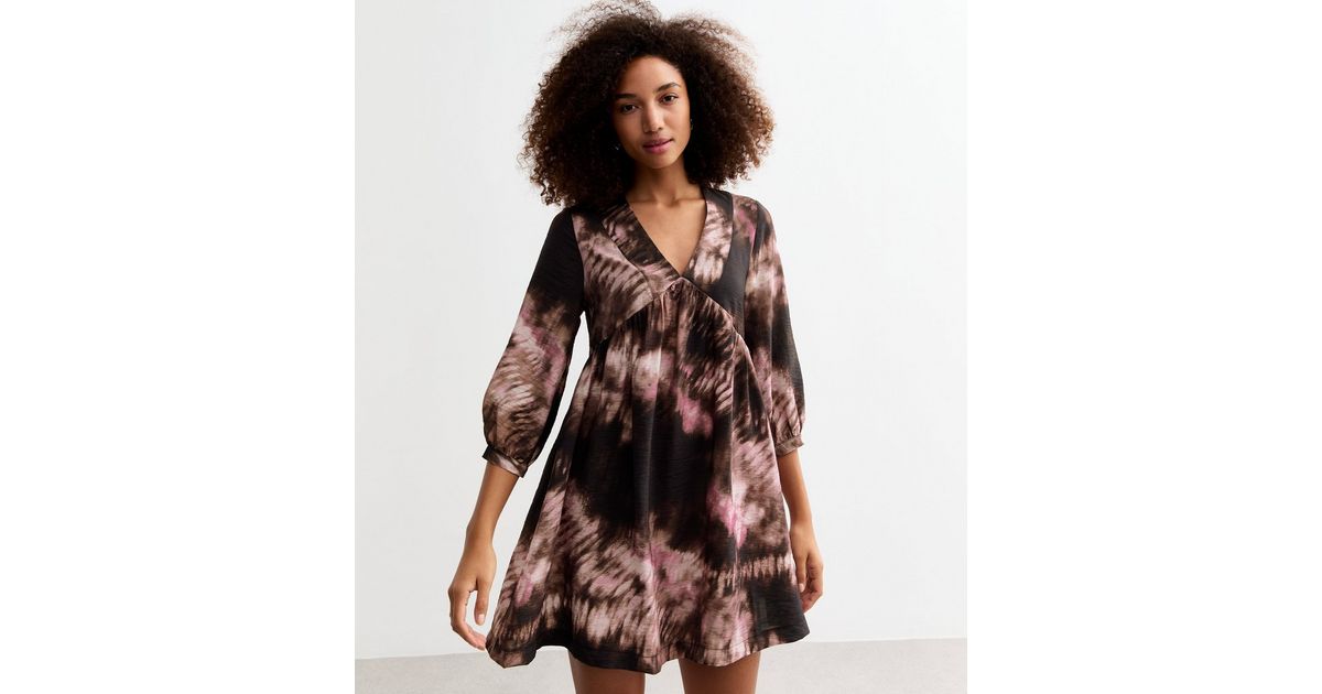 Black Blur Print Mini Smock Dress | New Look
