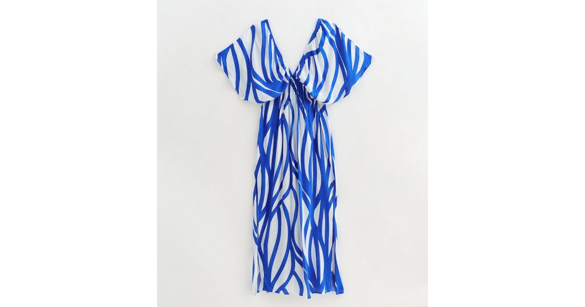 Blue Line Print Short Sleeve Maxi Beach Dress | New Look