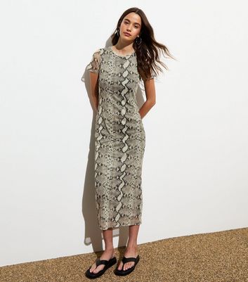 Off White Snake Print Mesh Midi Dress | New Look