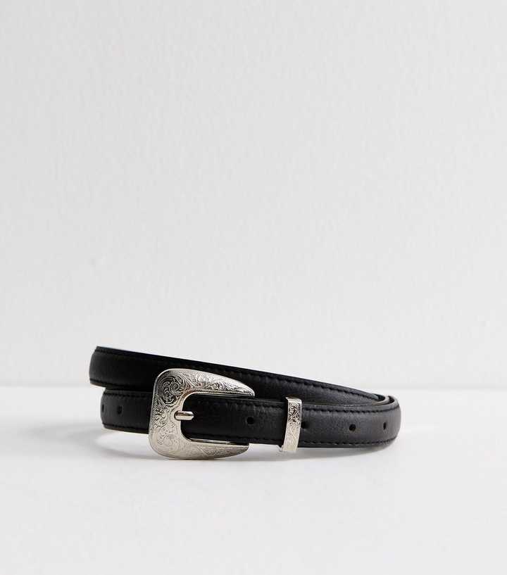 Black Decorative Buckle Metal End Belt | New Look