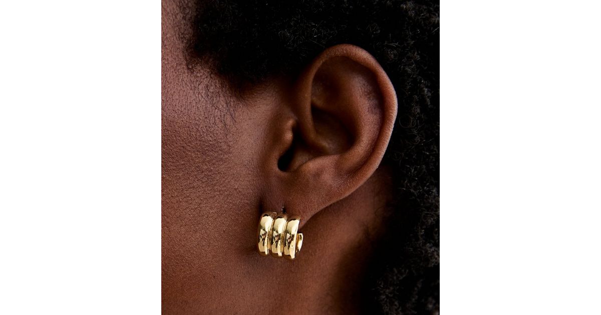 18ct Gold Plated Mini Triple Tube Earrings | New Look