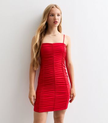 Girls Red Ruched Bandeau Dress | New Look