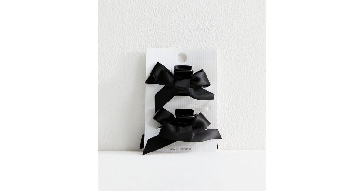 Pack of 2 Black Mini Satin Bow Hair Claw Clips | New Look
