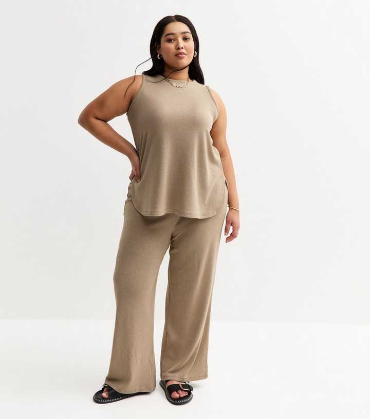 Curves Mink Soft Touch Wide Leg Trousers | New Look