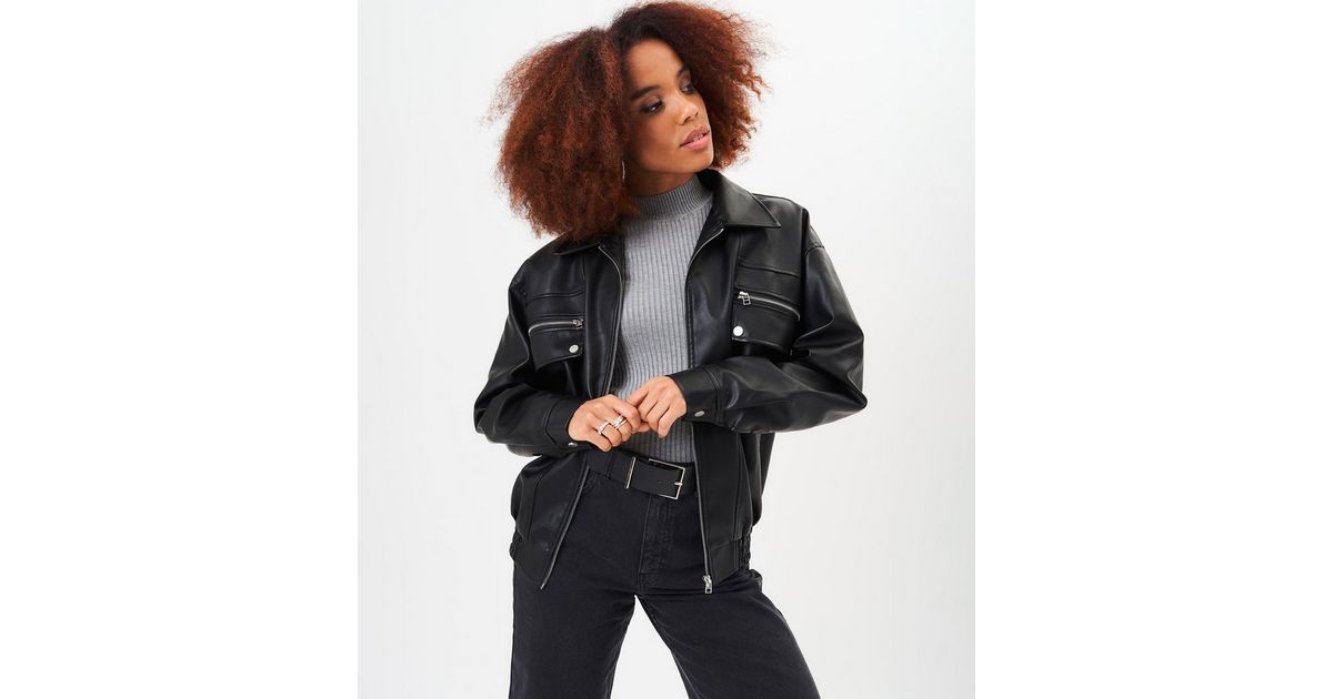 Gini London Black Leather Look Jacket | New Look