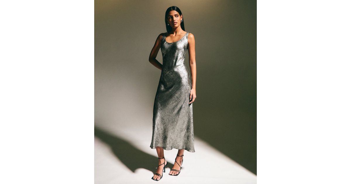 Silver Metallic Foil Midi Slip Dress | New Look