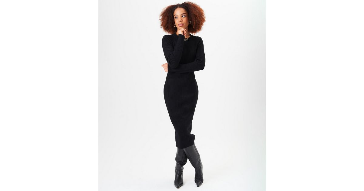 Gini London Black Crew Neck Midi Dress | New Look