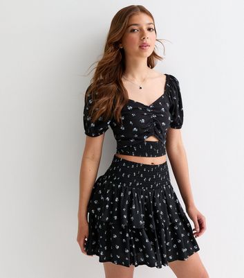 Girls Black Floral Tiered Skort | New Look