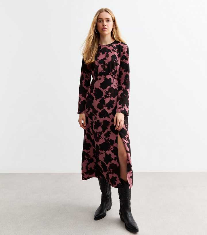 Red Floral Print Fluted Sleeve Midi Dress | New Look