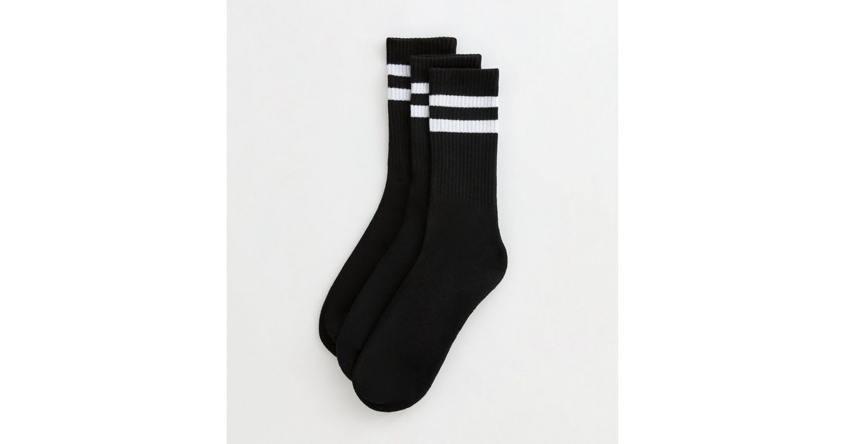 Mens 3 Pack Of Black Stripe Socks | New Look