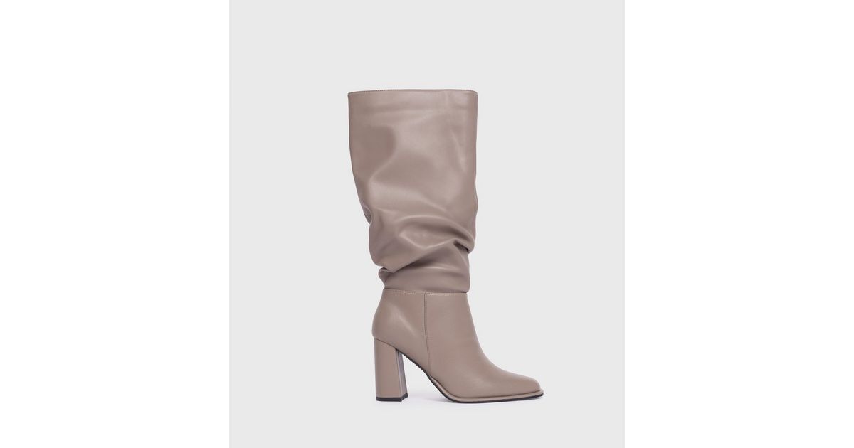 London Rebel Greige Slouch Knee High Boots | New Look