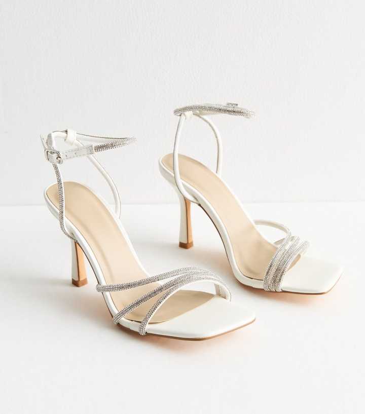 Truffle White Diamante Detail Fluted Heel Sandals | New Look