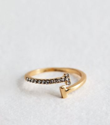 Gold Tone Diamanté Hug Ring | New Look