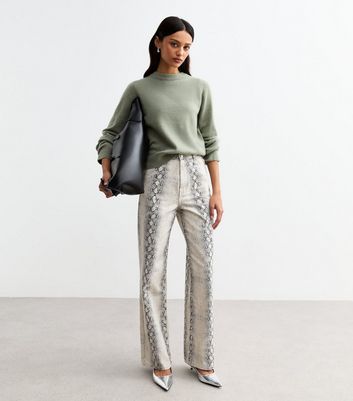 White Snakeskin Print Wide Leg Jeans | New Look