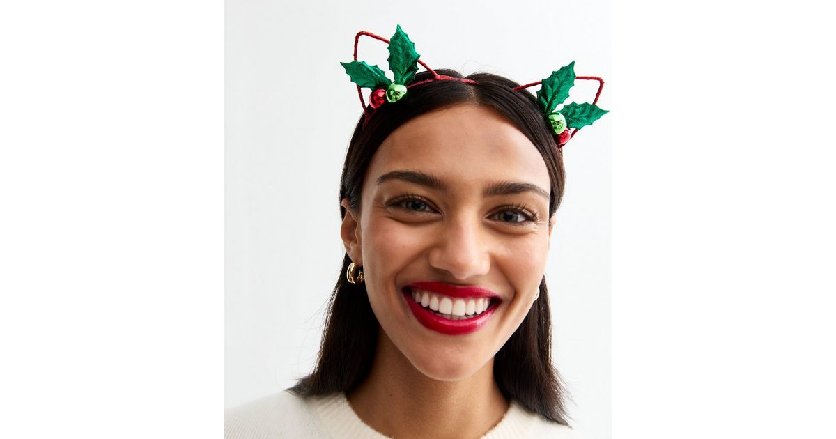 Red Holly Cat Ear Christmas Headband | New Look