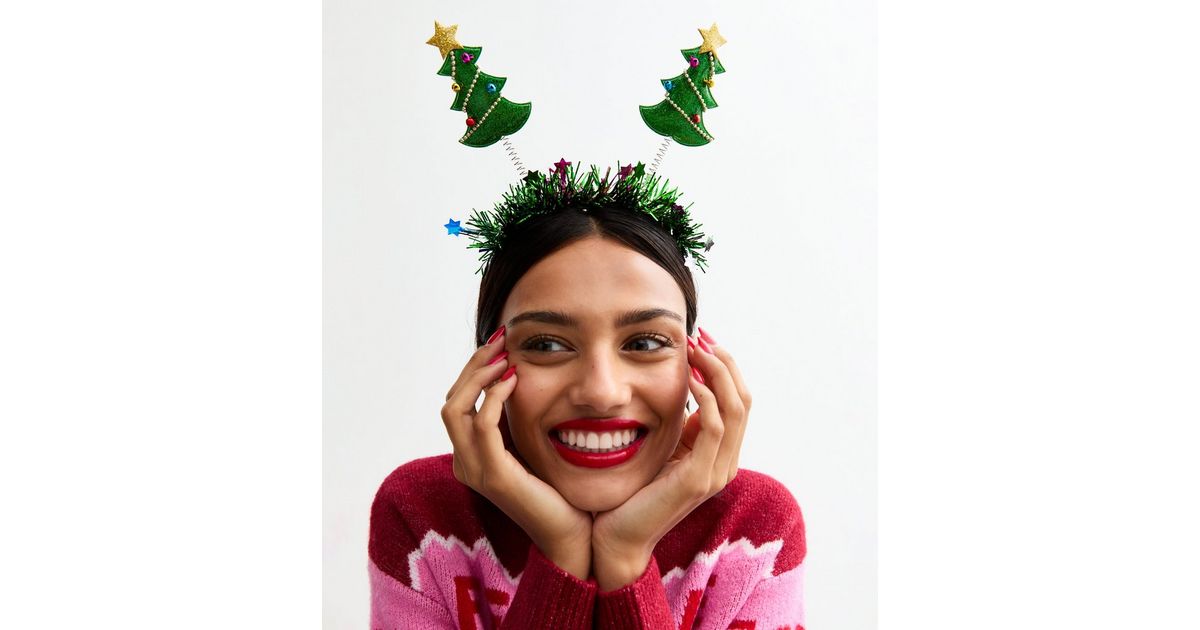 Green Christmas Tree Bopper Tinsel Headband | New Look