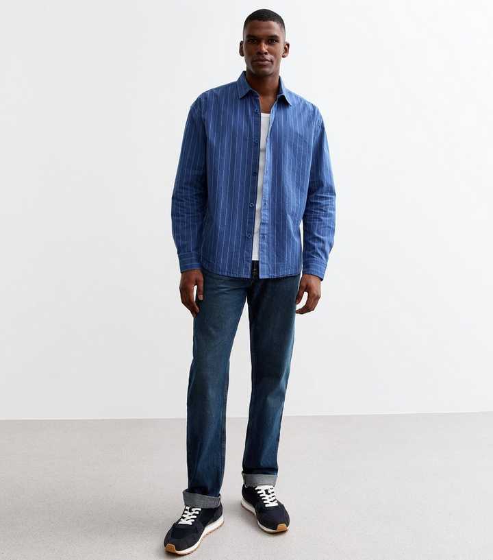 Blue Straight Turn Up Cuff Denim Jeans | New Look