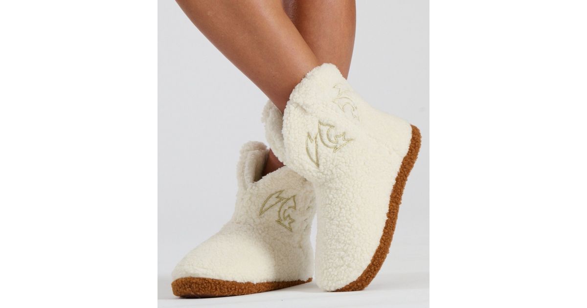Loungeable Cream Cowboy Boot Borg Slippers | New Look